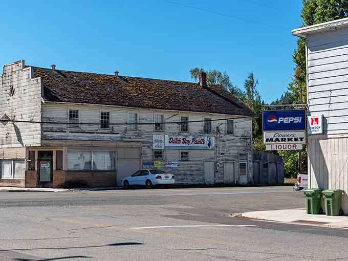 The old Dutch Boy Paints building stands as a colorful reminder of Powers' more bustling past, still proudly displaying its heritage.