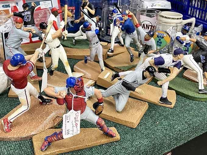 Baseball figurines frozen mid-swing, bringing America's pastime into your man cave or nostalgic sports shrine at home.