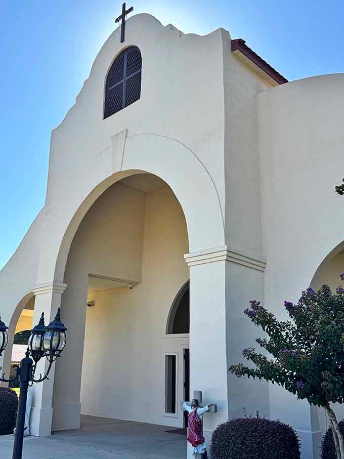 St. Thomas Catholic Church's white arches offer architectural grace in a state increasingly dominated by strip malls.