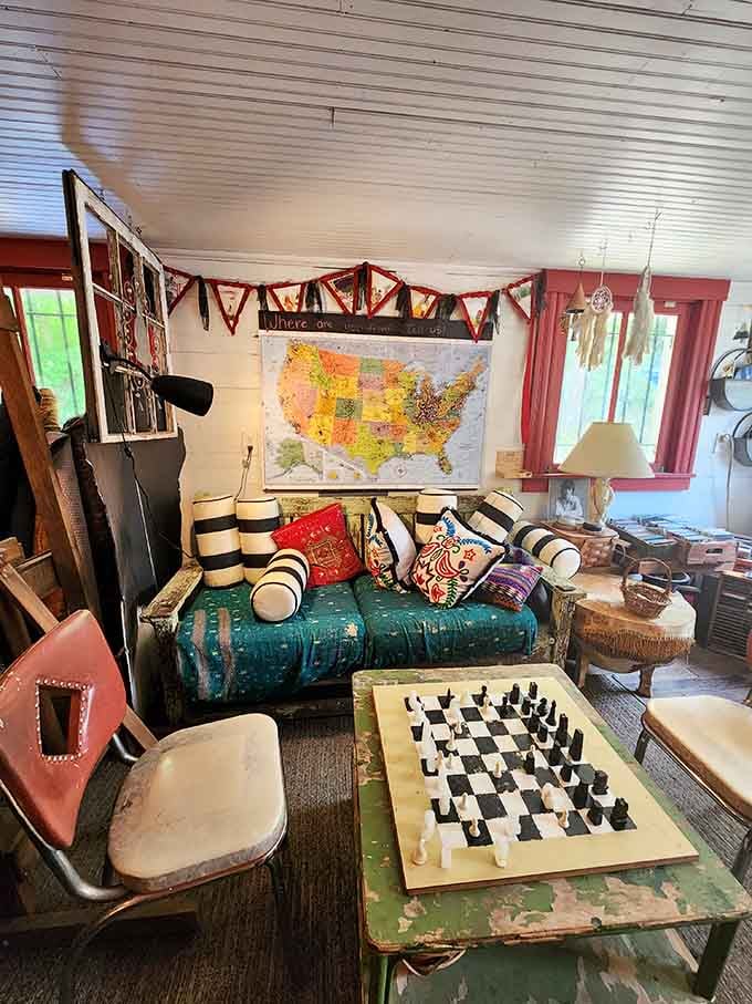 A chessboard ready for strategic battles, because Rabbit Hash believes in old-fashioned entertainment that doesn't require charging.