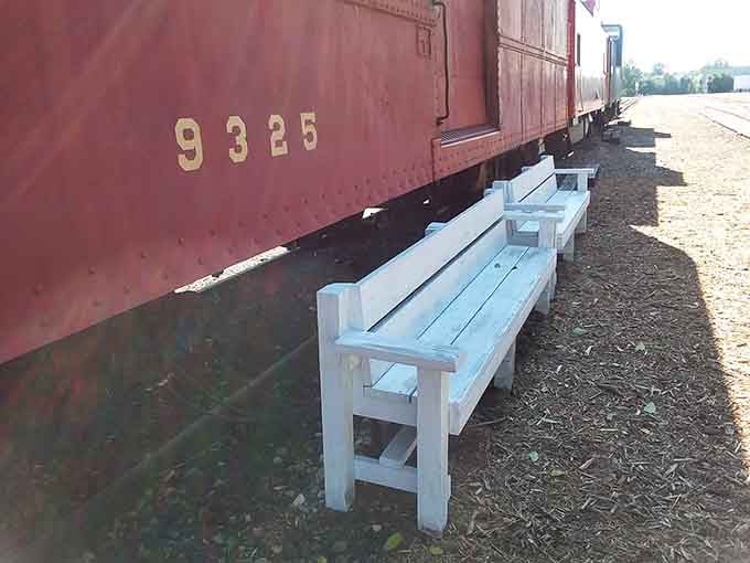 Even the benches here have character, inviting you to sit and soak in railroad history.