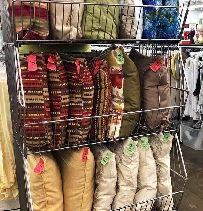 Throw pillows in every pattern imaginable, ready to refresh your couch without requiring a second mortgage payment.