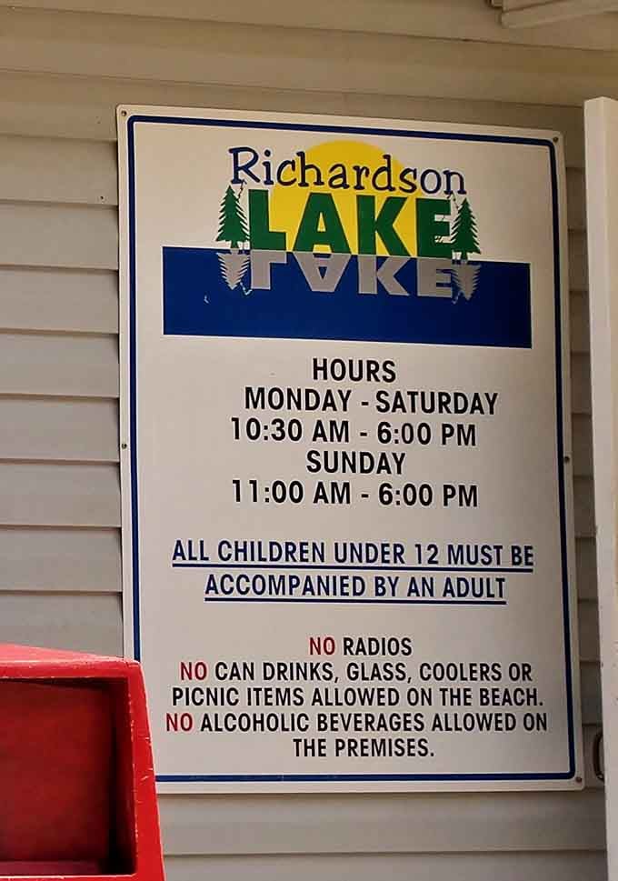 Operating hours clearly displayed, because planning your escape from reality requires knowing when paradise opens its gates.