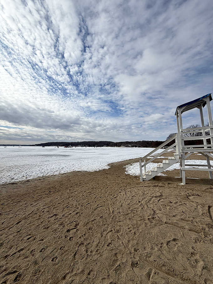 That lifeguard chair patiently waiting for summer like the rest of us during Wisconsin's long winters.