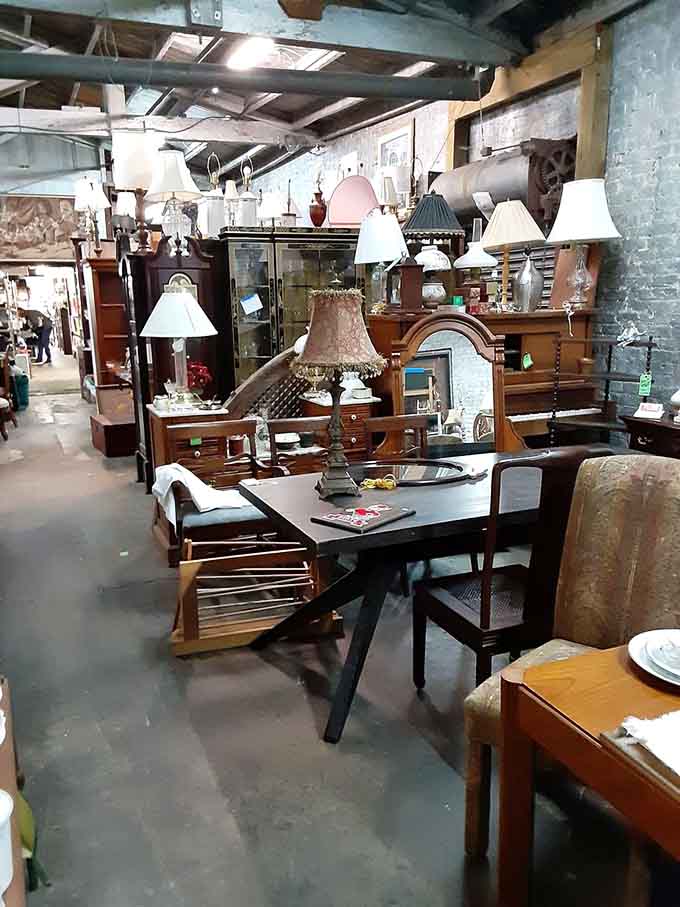 Furniture and lamps create a maze of possibilities, where your next favorite home accent hides among the eclectic mix.