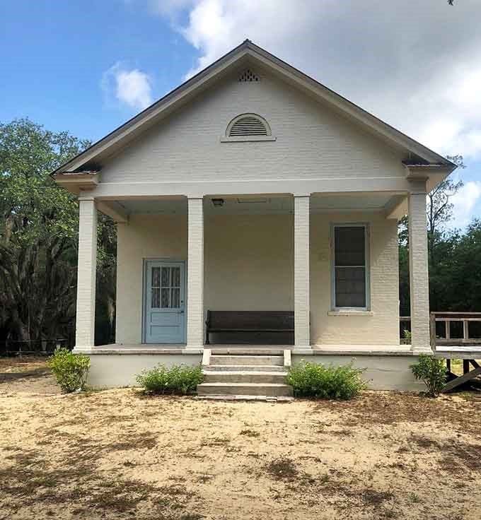The old schoolhouse represents education's persistence, even when getting to class required crossing a river by boat every morning.