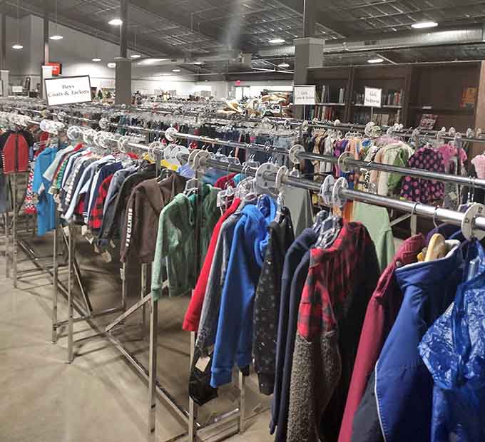 This sea of jackets and coats proves that staying warm doesn't require a trust fund.