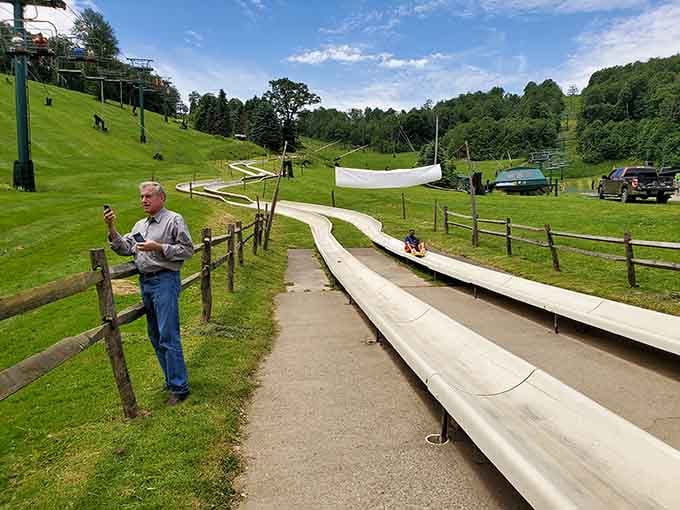 The Alpine Slide track curves through the landscape like someone drew it with a really happy pencil.