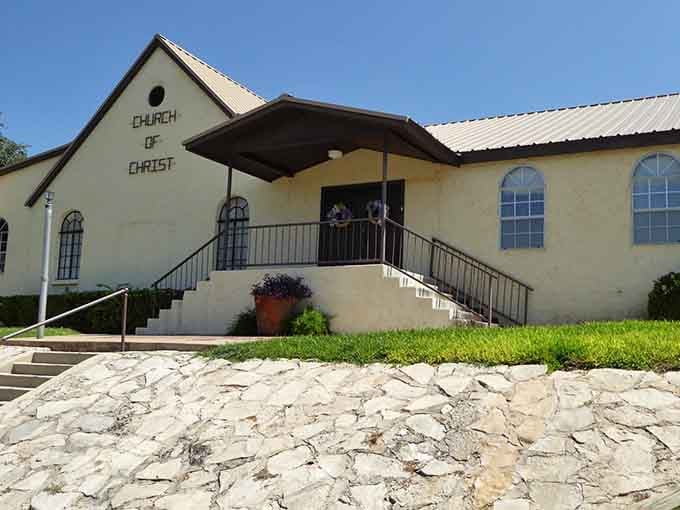 Simple church architecture reflects the straightforward values that built this community generations ago.