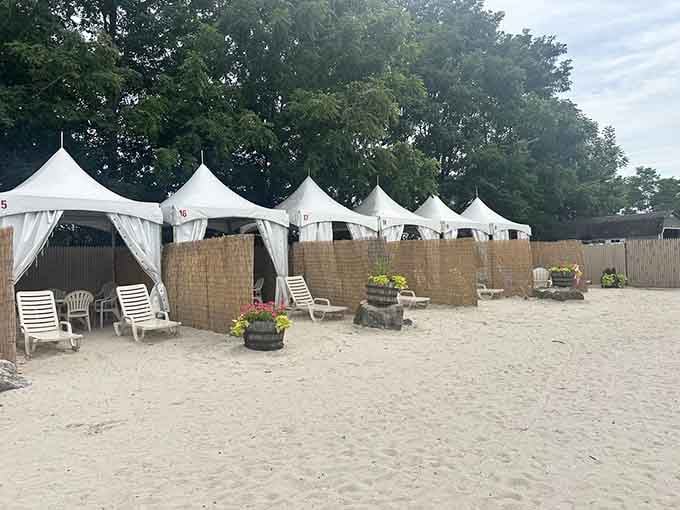 Private cabanas offer shaded sanctuary for those smart enough to claim base camp before the day's aquatic missions.