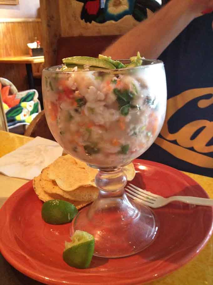 Ceviche served in a goblet like the treasure it is, fresh and bright enough to transport you coastward.