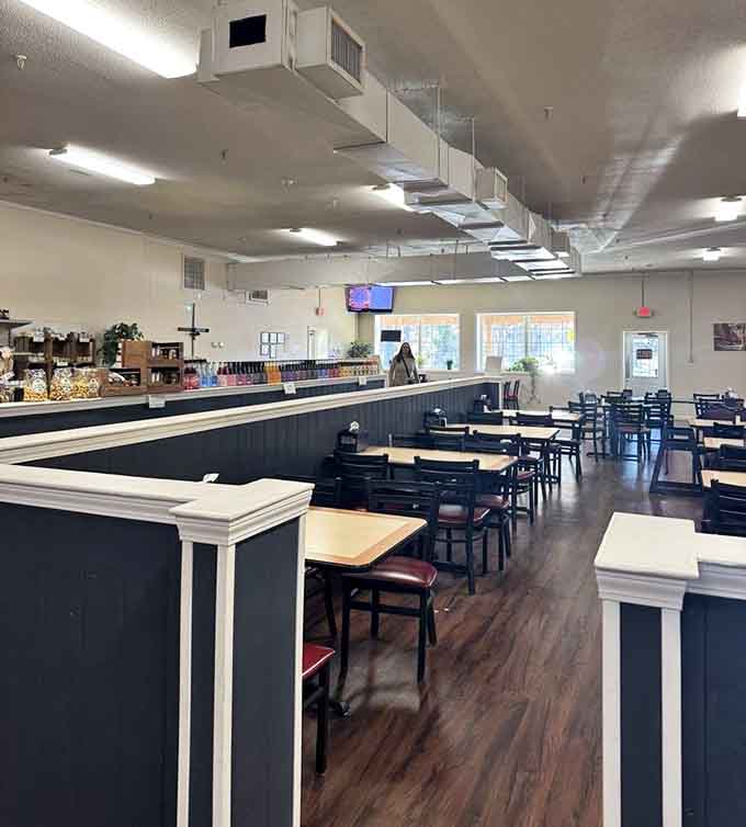 Spacious dining room with plenty of elbow room means you won't accidentally eat your neighbor's pickle by mistake.