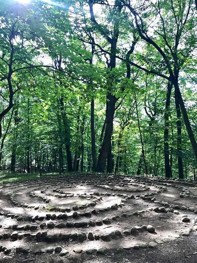 A stone labyrinth in the woods, because apparently New Jersey does mysterious forest art installations too now.