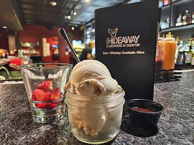 House-made ice cream served with fresh berries, the sweet finale your smoky meal has been waiting for.