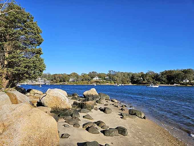 Quissett Harbor's sailboats bob peacefully, creating the kind of scene that belongs on every Massachusetts postcard ever.