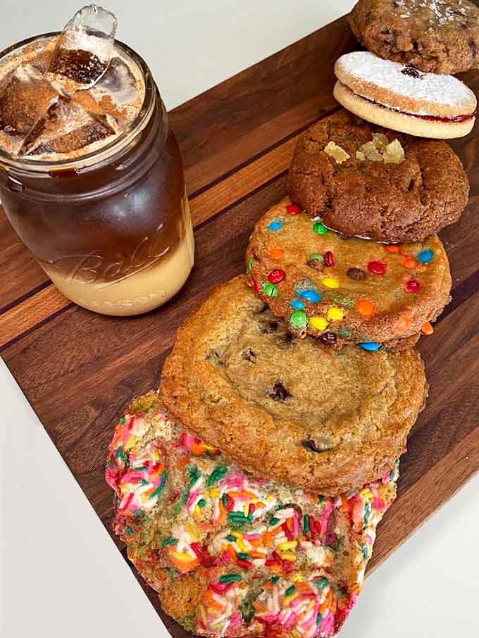 Cookies and iced coffee create the kind of afternoon pick-me-up that makes you forget all about your troubles temporarily.