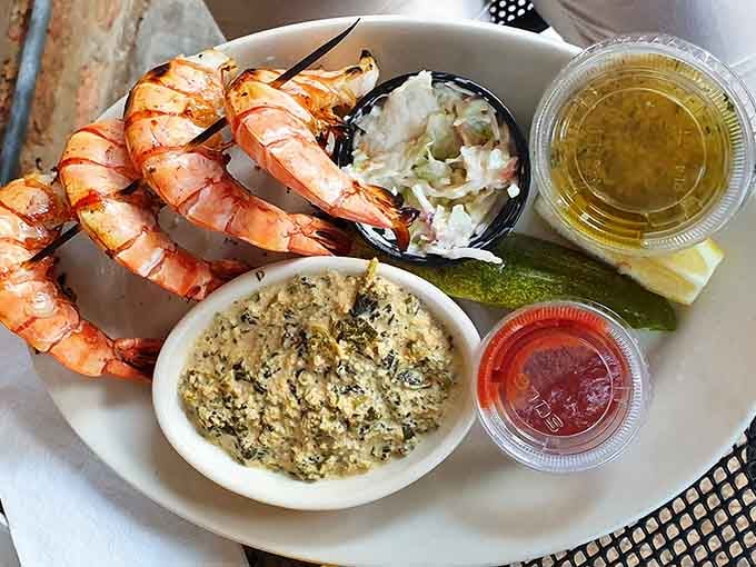 Perfectly grilled shrimp with wild rice proves this place knows its way around more than just pork perfection.