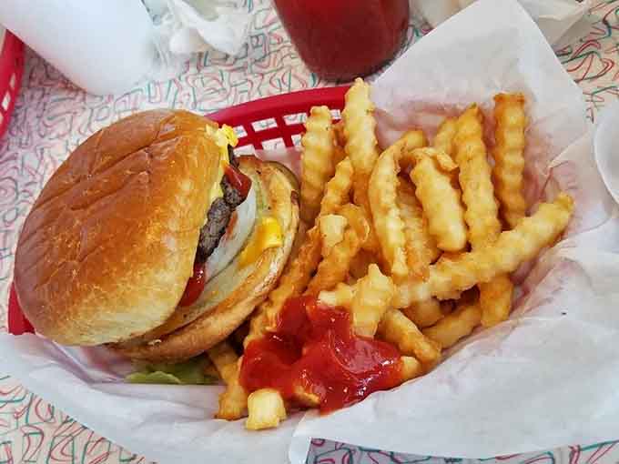 Classic cheeseburger and crinkle-cut fries: the kind of meal that never goes out of style, ever.