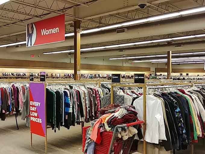 The women's section stretches endlessly, offering more wardrobe possibilities than your closet has room for.