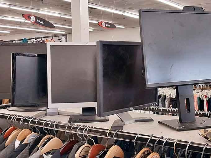 Vintage monitors standing proud like technological dinosaurs, ready to find new purpose in someone's creative workspace setup.