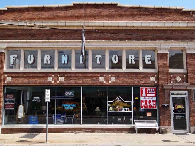 Even the furniture stores occupy buildings with more character than most modern shopping centers could ever dream of.