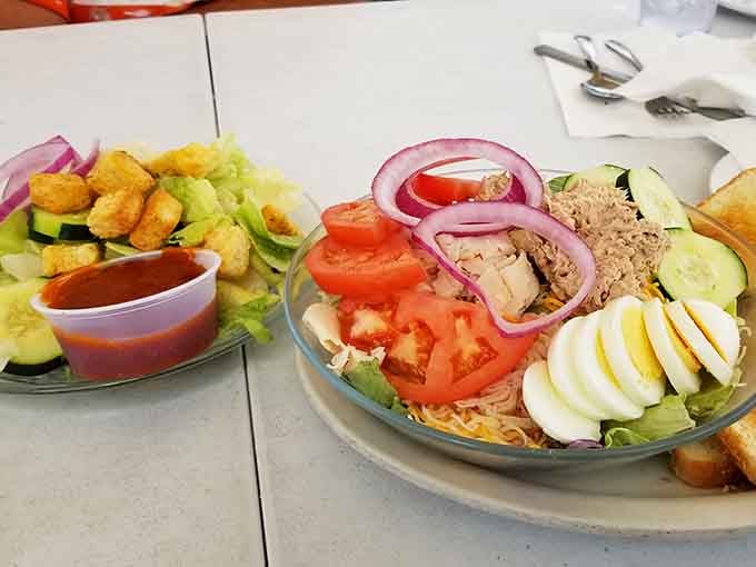 Fresh salads with all the fixings show that Wampach's does lunch just as seriously as breakfast.