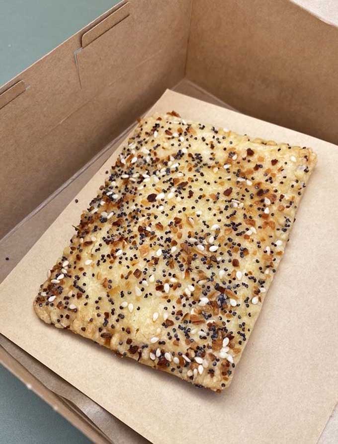 The everything bagel Weeshtart brings savory creativity to the pastry game, covered in sesame seeds and poppy seeds for a breakfast treat with attitude.