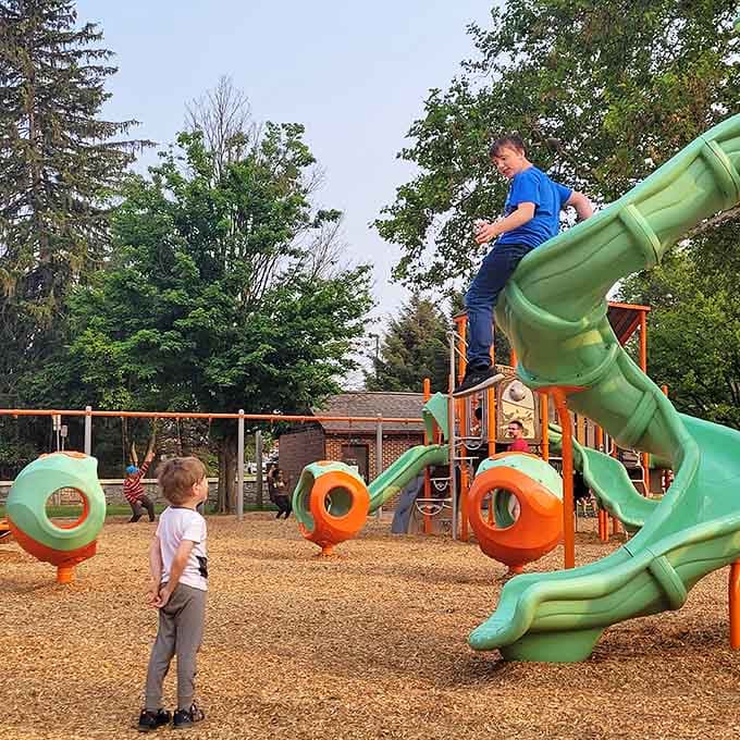 That twisty slide beckons brave souls, offering thrills that would make any amusement park jealous of this free attraction.
