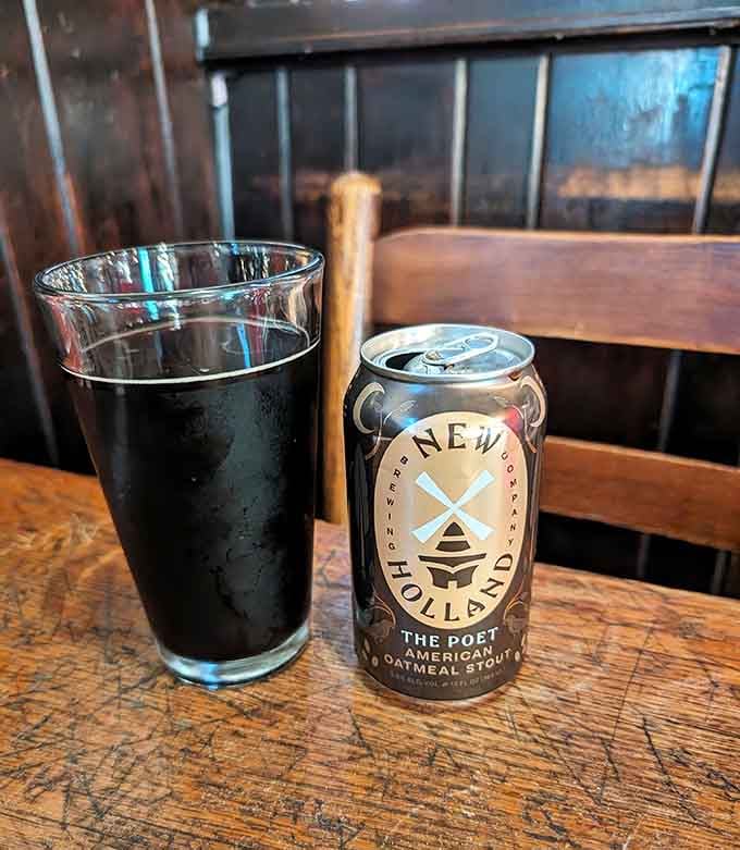 Local craft beer poured into a proper glass, because even in Ohio's oldest tavern, they appreciate modern brewing excellence too.