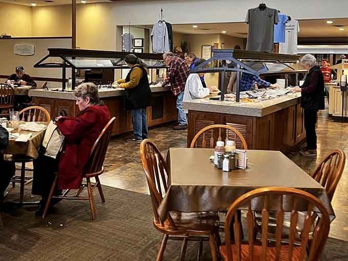 Notice how everyone's focused on their plates? That's the universal sign of a buffet that's absolutely worth the drive.