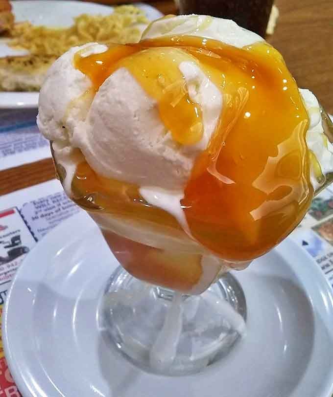 That butterscotch sundae topped with whipped cream is the kind of dessert that makes you glad you saved room.
