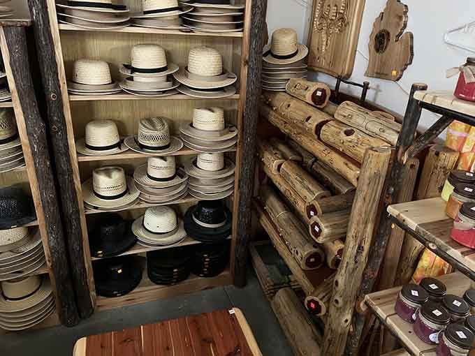 Straw hats displayed like they're auditioning for a role in a wholesome farming movie where everyone learns valuable life lessons.