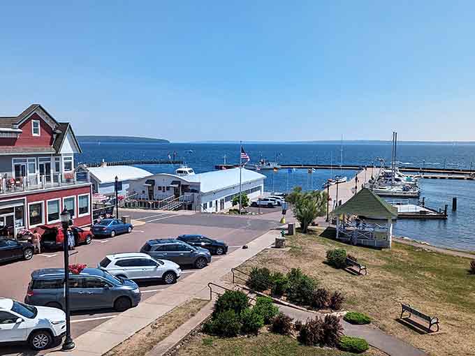 Where the harbor meets Main Street, sailboats bob gently while you decide which restaurant to try first.