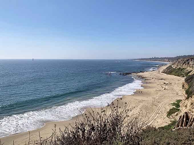 Pristine coastline curves gracefully beneath golden bluffs, offering miles of unspoiled beach that feels refreshingly undiscovered and peaceful.