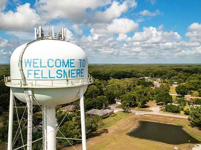 The water tower greets visitors like an old friend, standing watch over a town where carnival fun meets everyday affordability.
