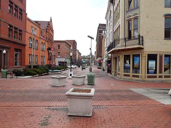 This charming downtown area shows off beautiful historic buildings and brick-paved streets perfect for a leisurely stroll through town.