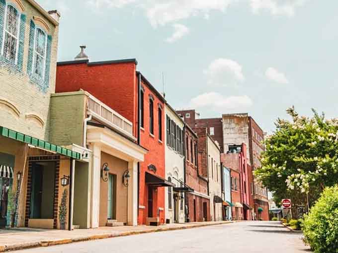 Painted buildings in coral and cream create a streetscape that's cheerful as a Sunday morning without trying too hard.