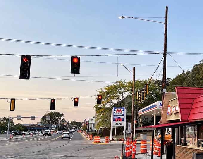 Evening light transforms everyday intersections into scenes worthy of a Norman Rockwell painting come to life perfectly.