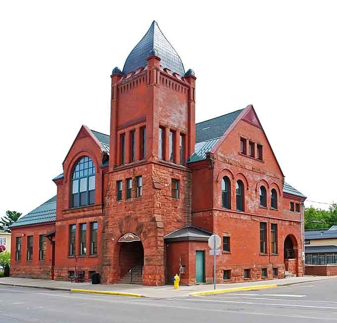 Ishpeming's remarkable red sandstone building stands like a Victorian castle, reminding everyone that small towns can have grand architecture.