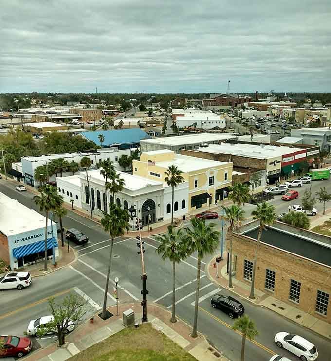 Bird's-eye views reveal a downtown where every building tells a story your Social Security check can afford.