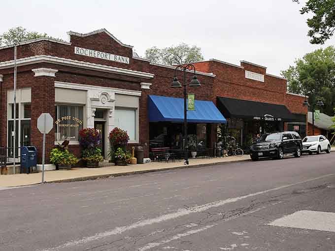 The old Rocheport Bank building stands corner-proud, its stone foundation solid as the community values it once safeguarded.