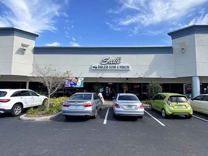 The modern shopping center setting makes Saki an easy stop for endless sushi without the fuss of downtown dining.