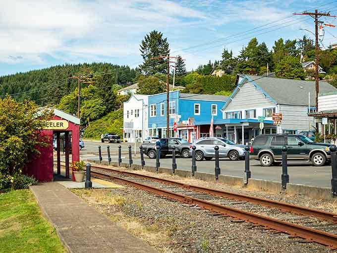 Railroad tracks run right through town, reminding everyone that this place was built on connection and commerce.