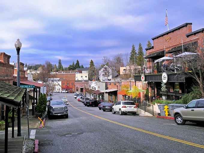 That sloping street lined with historic buildings shows how Gold Country towns embrace their past while living their present.