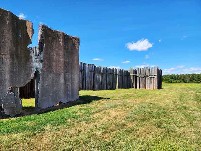 Weathered wooden walls stand as ghostly reminders of the thriving city that once bustled here, long before modern America existed.