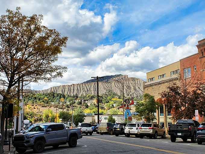 That distinctive mesa rises behind downtown like nature's own skyscraper built from ancient stone layers.