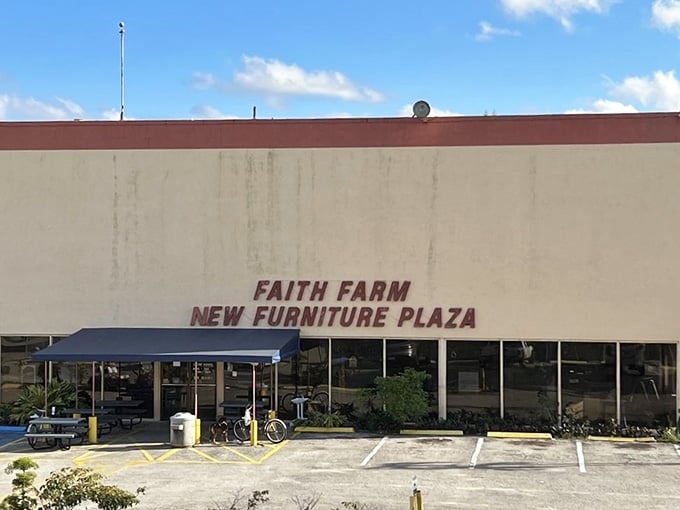 Blue skies return to reveal a building packed with possibilities where your next favorite furniture piece is waiting to be discovered.