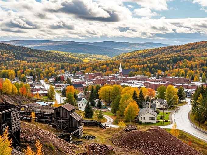 Autumn transforms this Upper Peninsula town into a painter's palette, with golden trees nestled between rolling hills and historic streets.