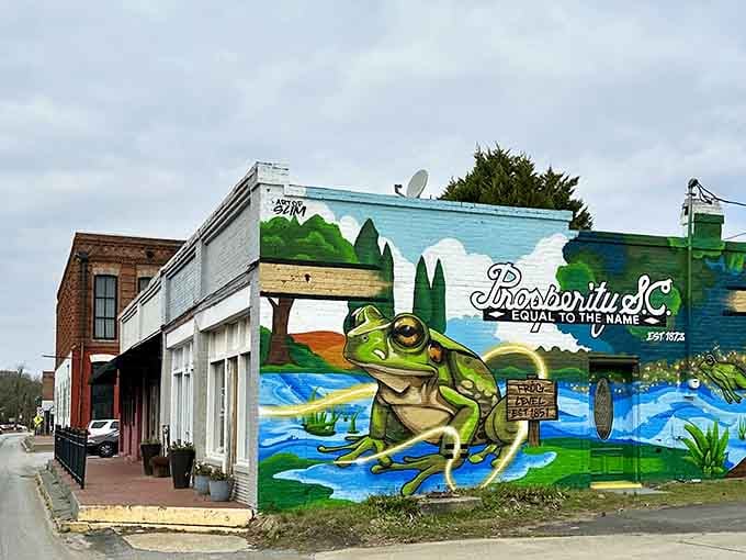 That vibrant frog mural brings joy to downtown, proving small towns still have plenty of creative spirit and personality.