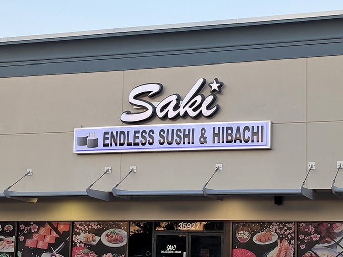 That "Endless Sushi & Hibachi" promise on the sign is basically a challenge your appetite can't refuse.